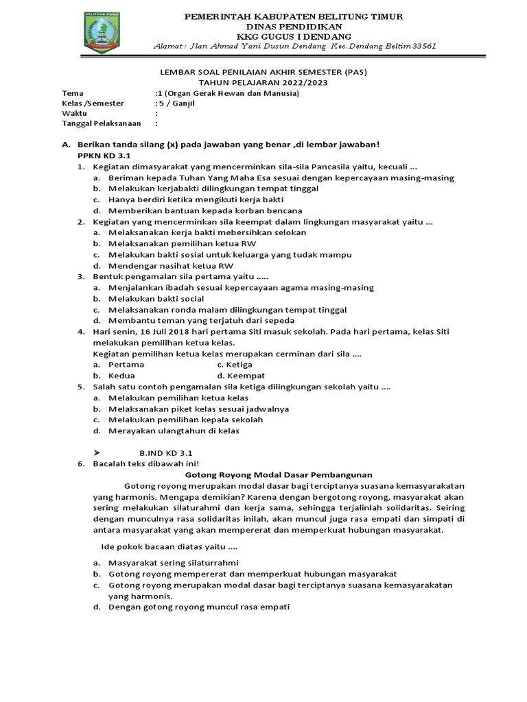 Soal Tema 1 Kelas 5 | PDF