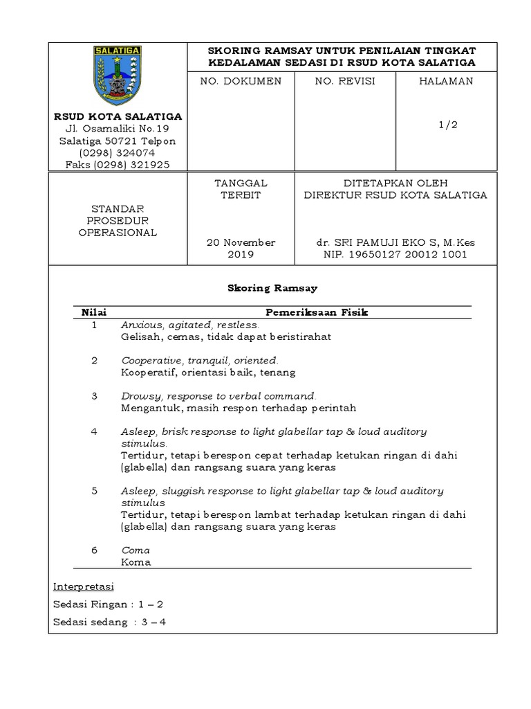 Skoring Ramsay Untuk Penilaian Tingkat Kedalaman Sedasi RSST | PDF