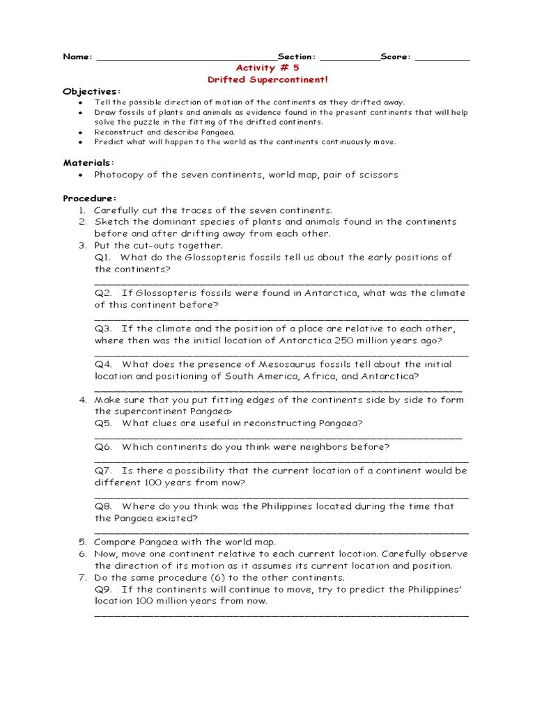 Grade 10 Activity 5 | PDF | Continent | Earth Sciences