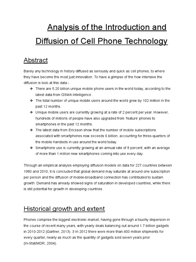 Analysis of The Introduction and Diffusion of Cell Phone Technology ...