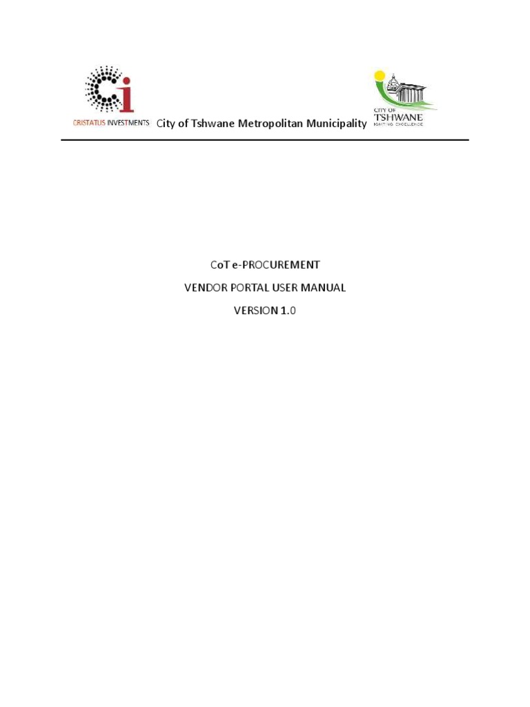 Tshwane Vendor Portal User Manual | PDF | Login | Password