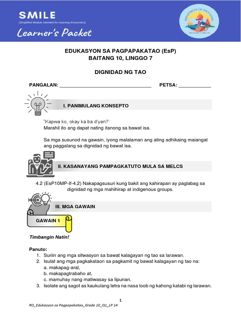 Esp Grade-10 q1 Lp-14 | PDF