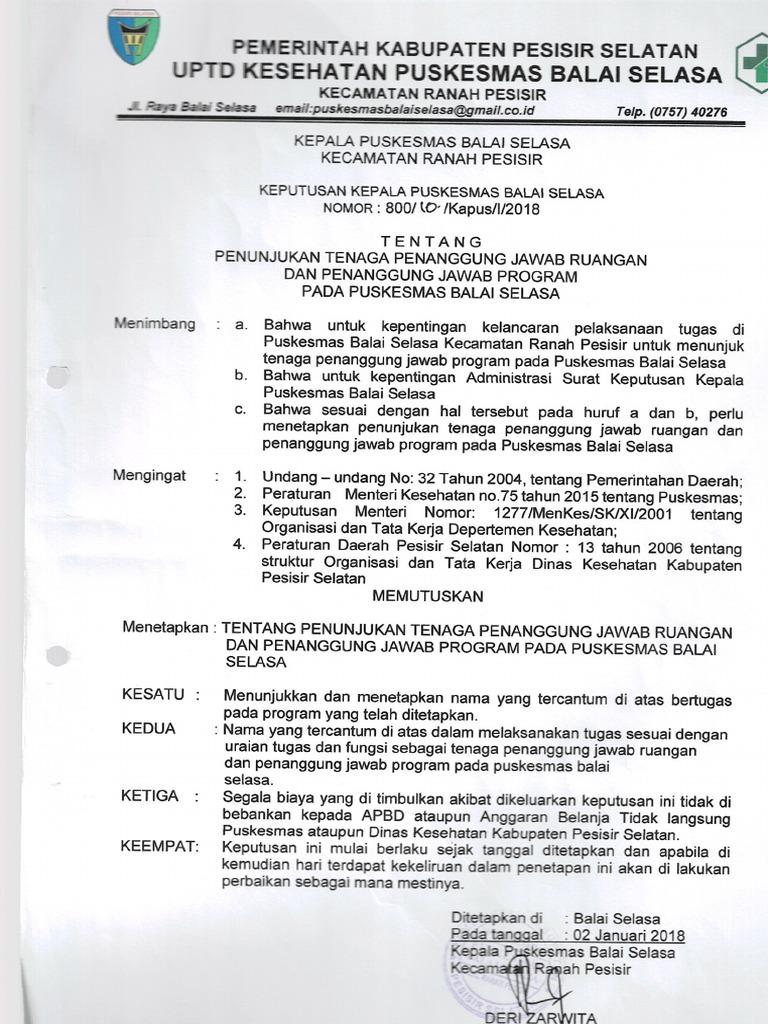 SK Kapusk Balai Selasa TTG PJ Ruangan Dan PJ Program | PDF