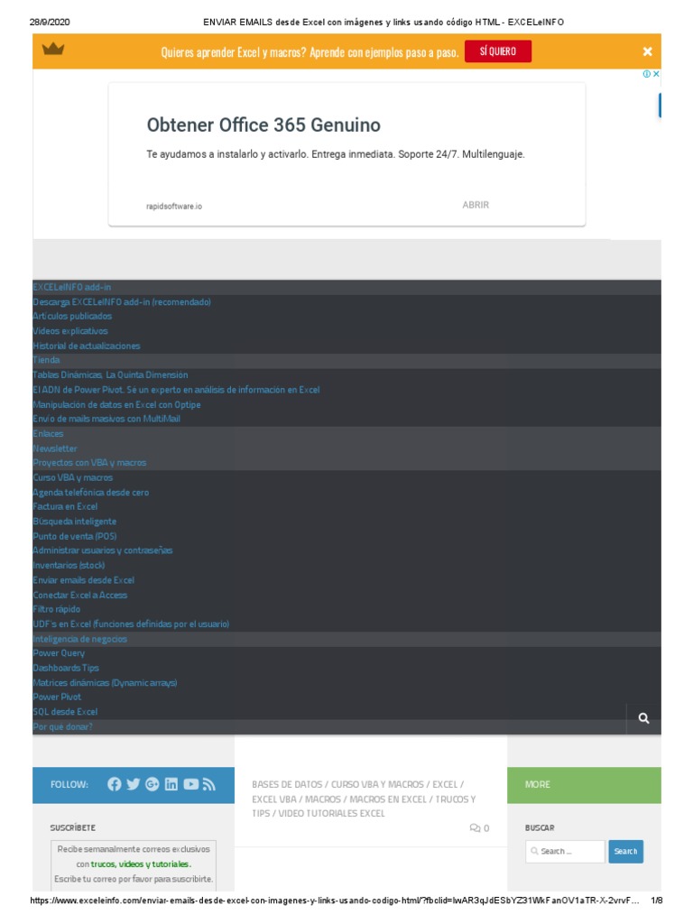 ENVIAR EMAILS Desde Excel Con Imágenes y Links Usando Código HTML - EXCELeINFO | PDF | Microsoft ...