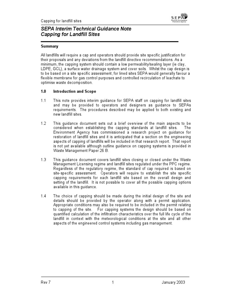 Interim Technical Guidance Note On Capping For Landfill Sites | PDF ...