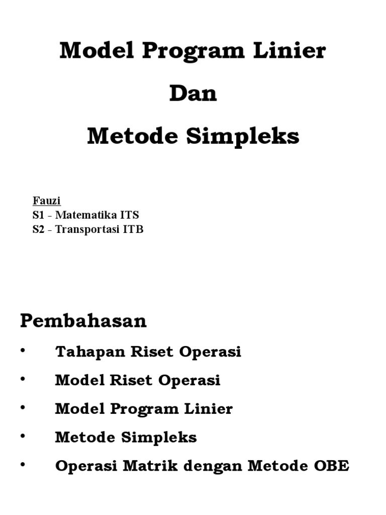 Materi 3 Model Program Linier Dan Metode Simpleks Pdf