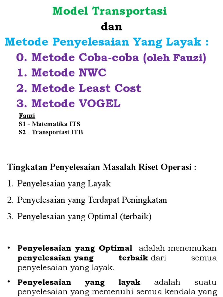 Materi 5. Model Transportasi Dan Metode NWC, Least Cost Dan VOGEL | PDF