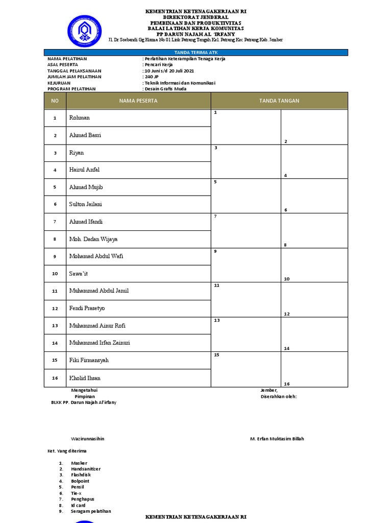 Tanda Terima BLKK DN 1 | PDF