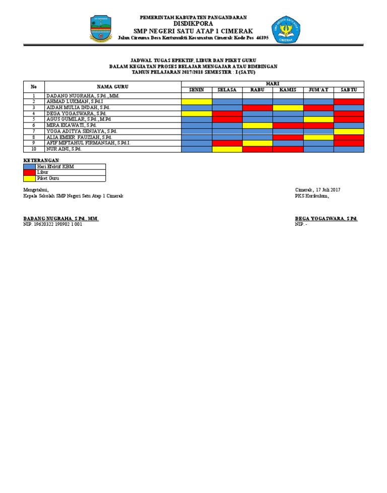 Jadwal Libur Dan Piket Guru | PDF