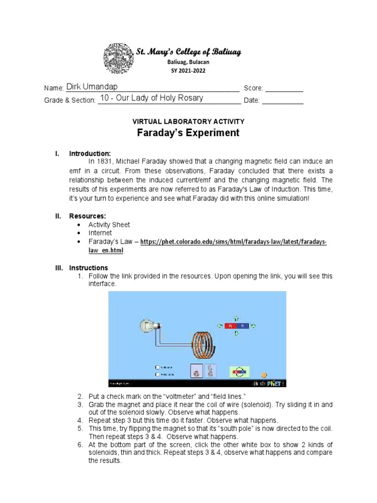 Faraday's Experiment Virtual Lab Activity | PDF | Inductor ...