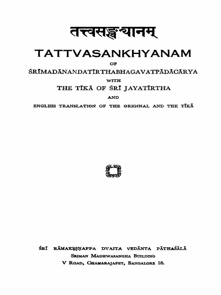 Tattva-Sankhyan of Madhvacharya With The Tika of Jayatirtha (English) | PDF