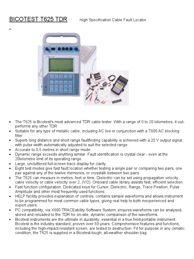 Bicotest T625 TDR | PDF | Battery (Electricity) | Electrical Engineering