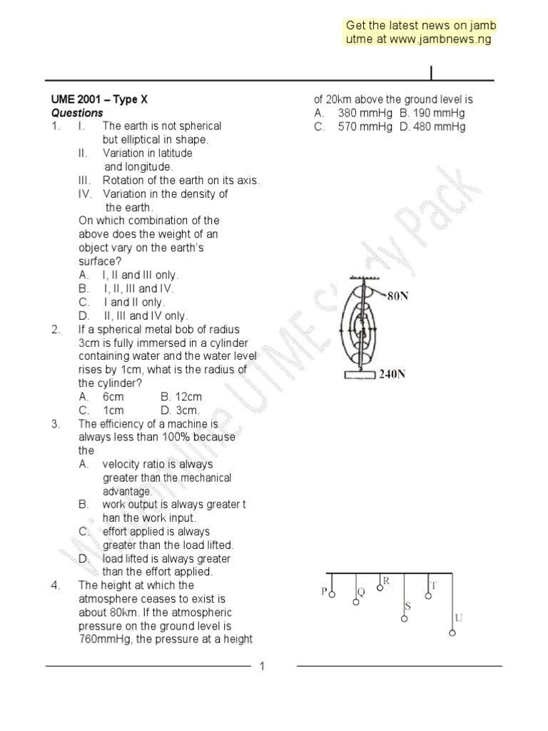 Jamb Past Question PHYSICS 1 | PDF
