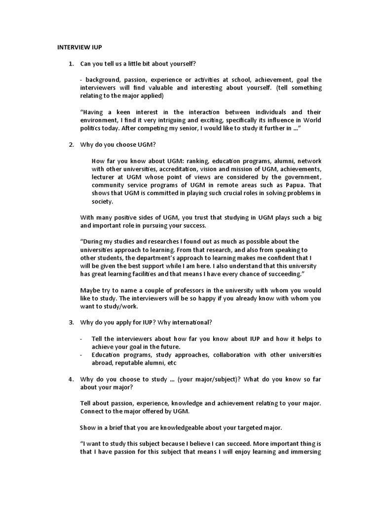 INTERVIEW IUP - More Detailed | PDF | Psychology | Cognition