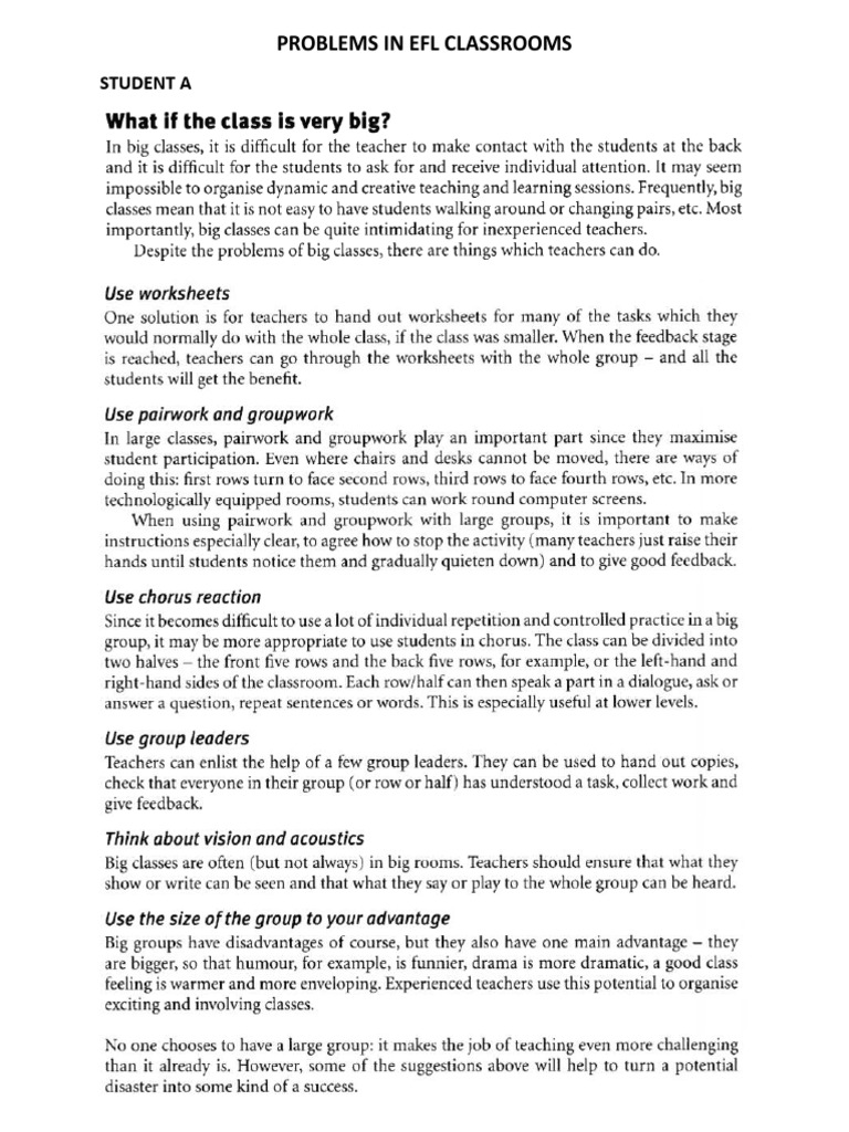 Handout P2 - Problems in EFL Classroom - Jigsaw Reading | PDF