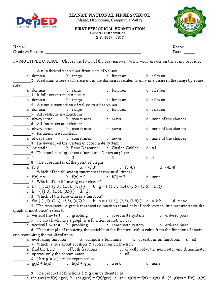 First Quarter | PDF | Function (Mathematics) | Cartesian Coordinate System