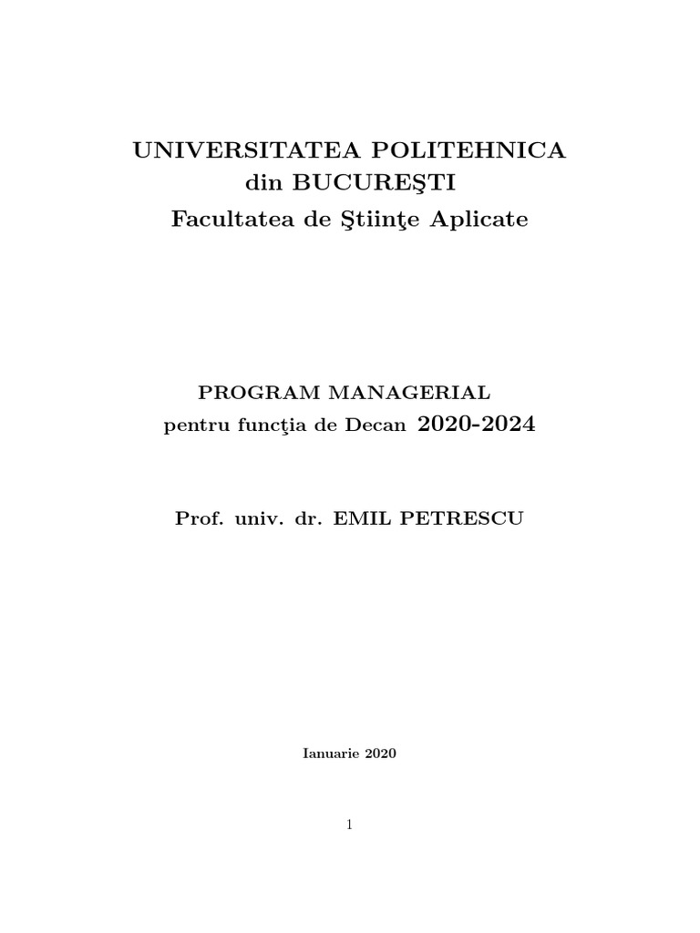 Plan Managerial pentru Decan 2020-2024 | PDF