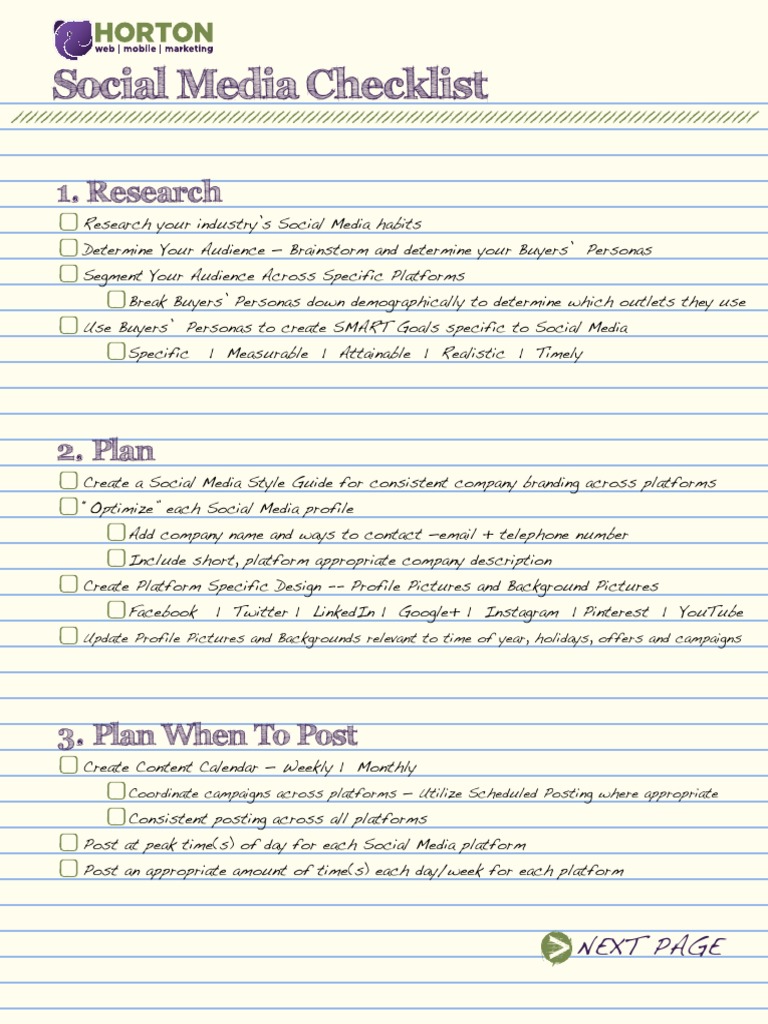 Social Media Checklist | PDF | Popular Culture & Media Studies | Social ...