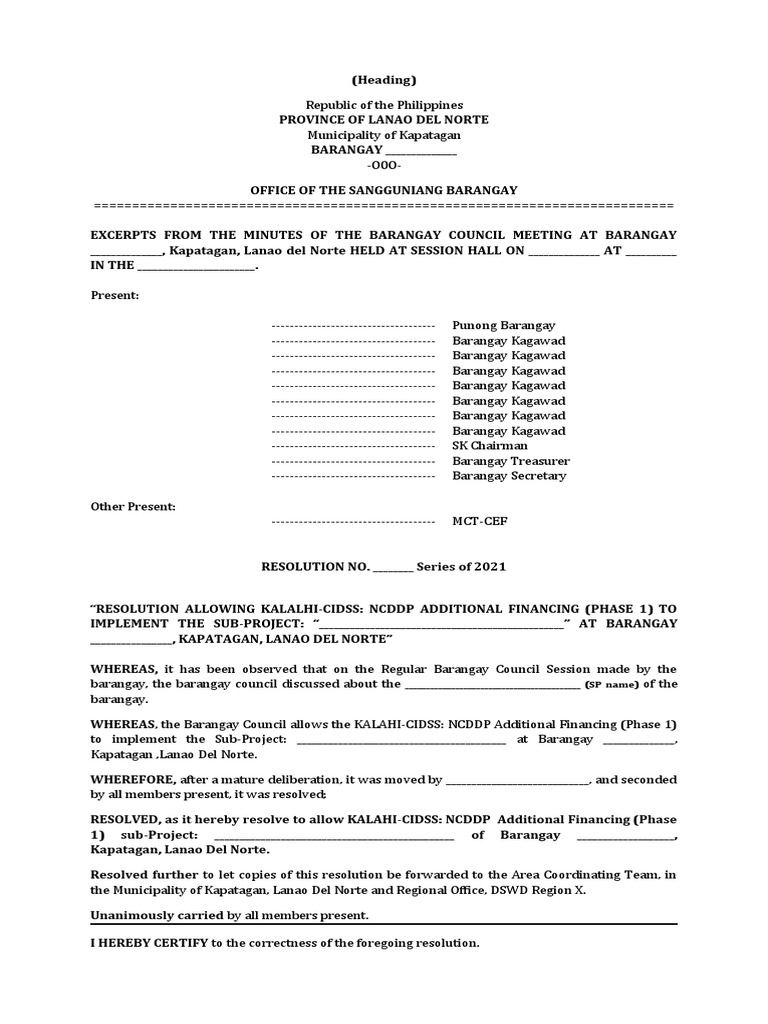 4 Brgy - Resolution - Allowing | PDF | Philippines