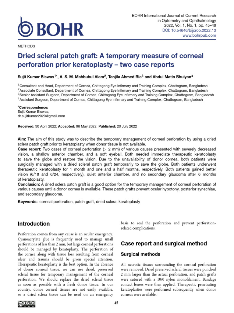 Dried Scleral Patch Graft: A Temporary Measure of Corneal Perforation ...