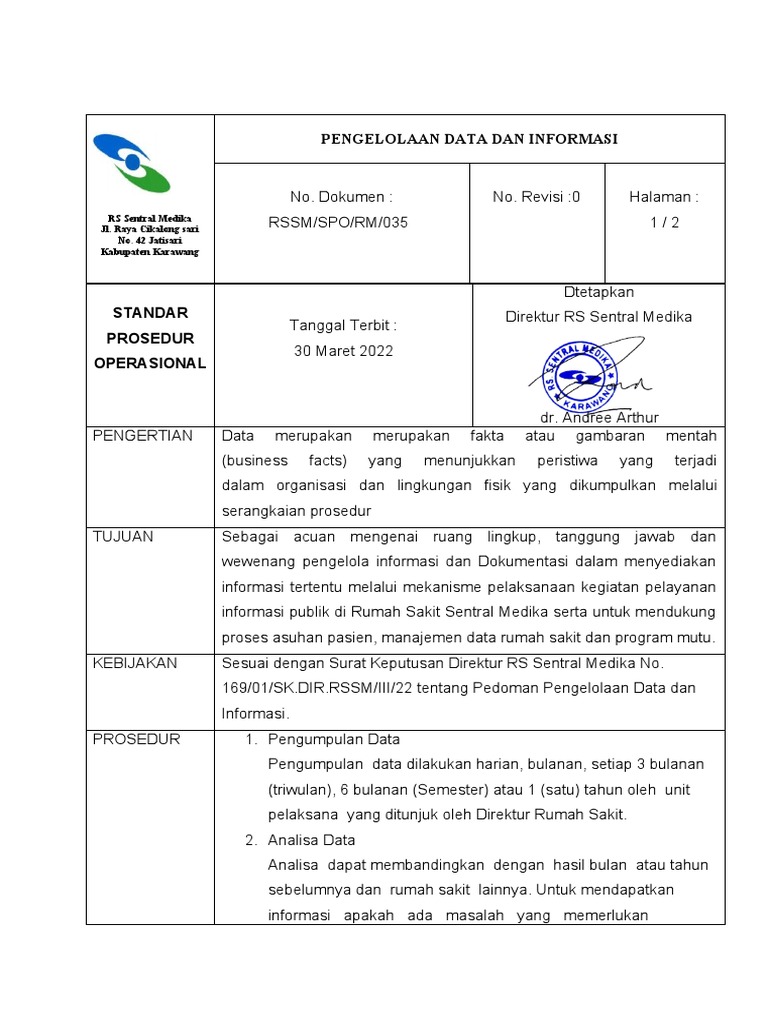 Sop Pengelolaan Data Dan Informasi | PDF