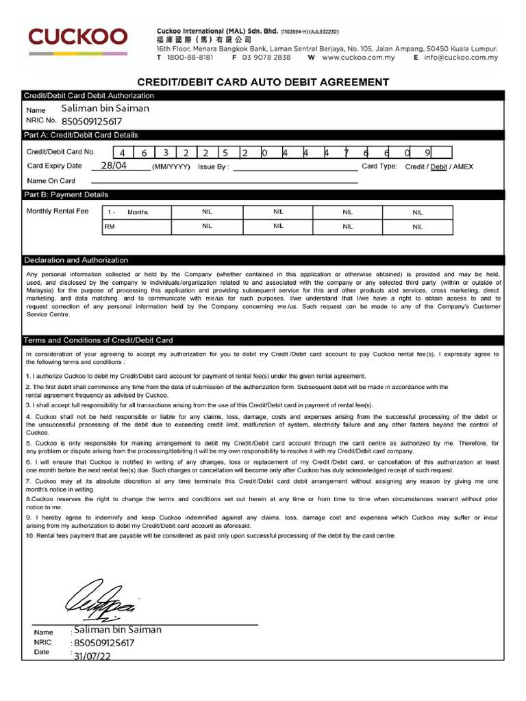 GDP - Credit Debit Card Auto Debit Form-4 | PDF