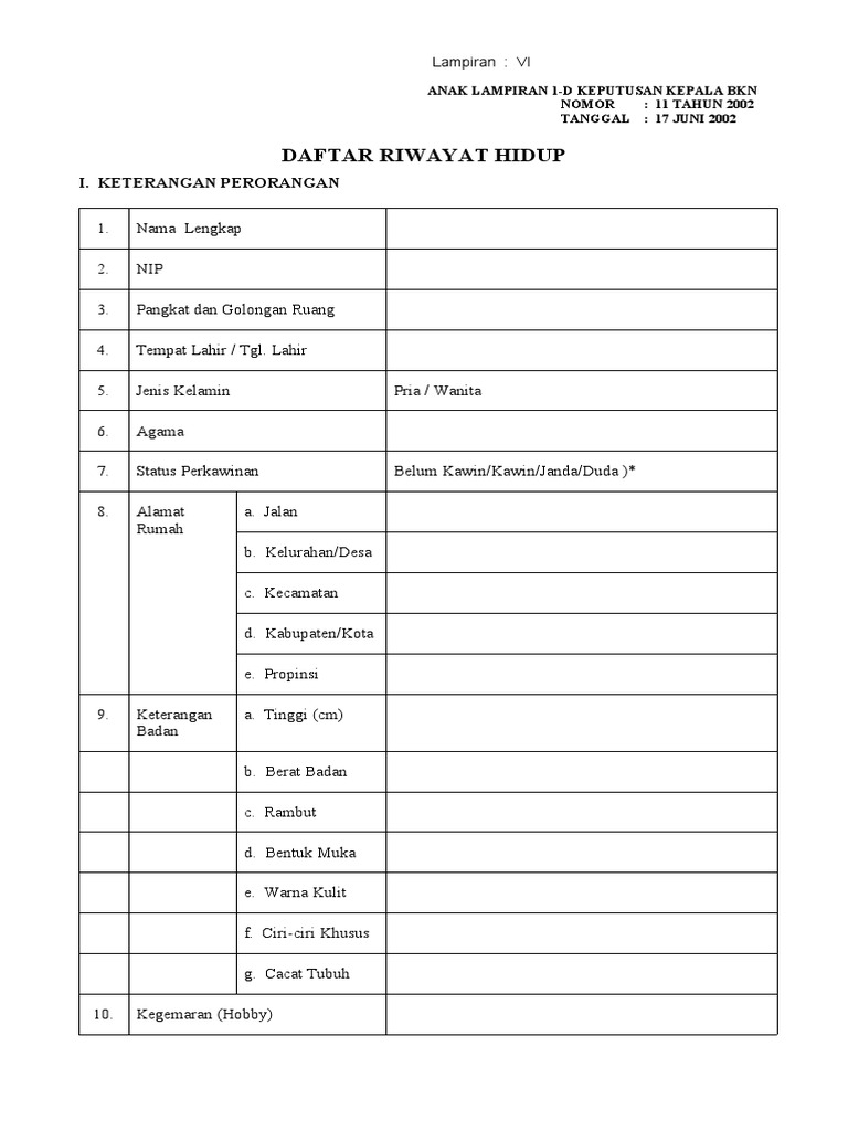 Blangko Daftar Riwayat Hidup | PDF