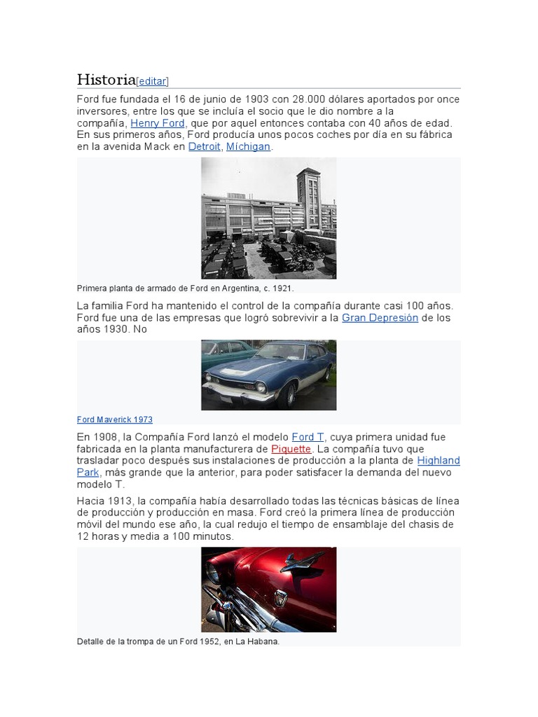Historia: Editar | PDF | Compania de motores ford | Carrera de autos