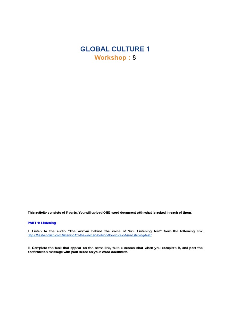 Global Culture Listening and Speaking Tasks | PDF | Space Programs ...