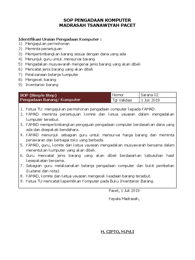 Sop Pengadaan Komputer | PDF