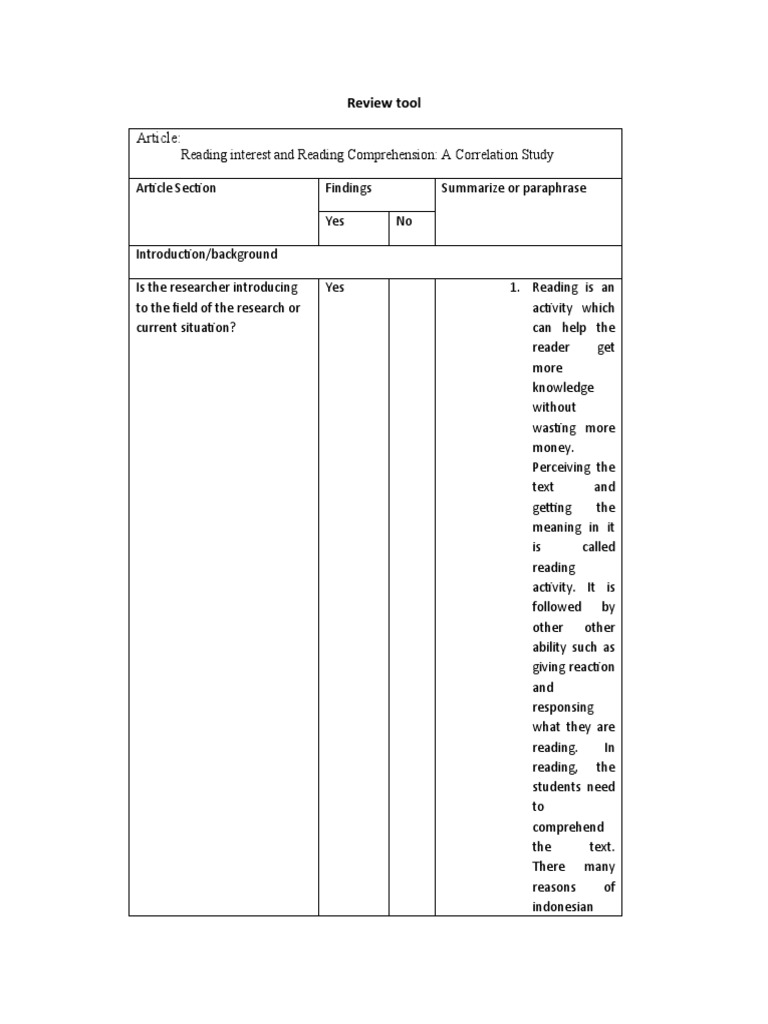 Reading Interest and Reading Comprehension - A Correlation Study | PDF | Reading Comprehension ...