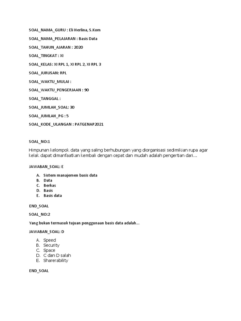 Pas Basis Data Kelas Xi | PDF