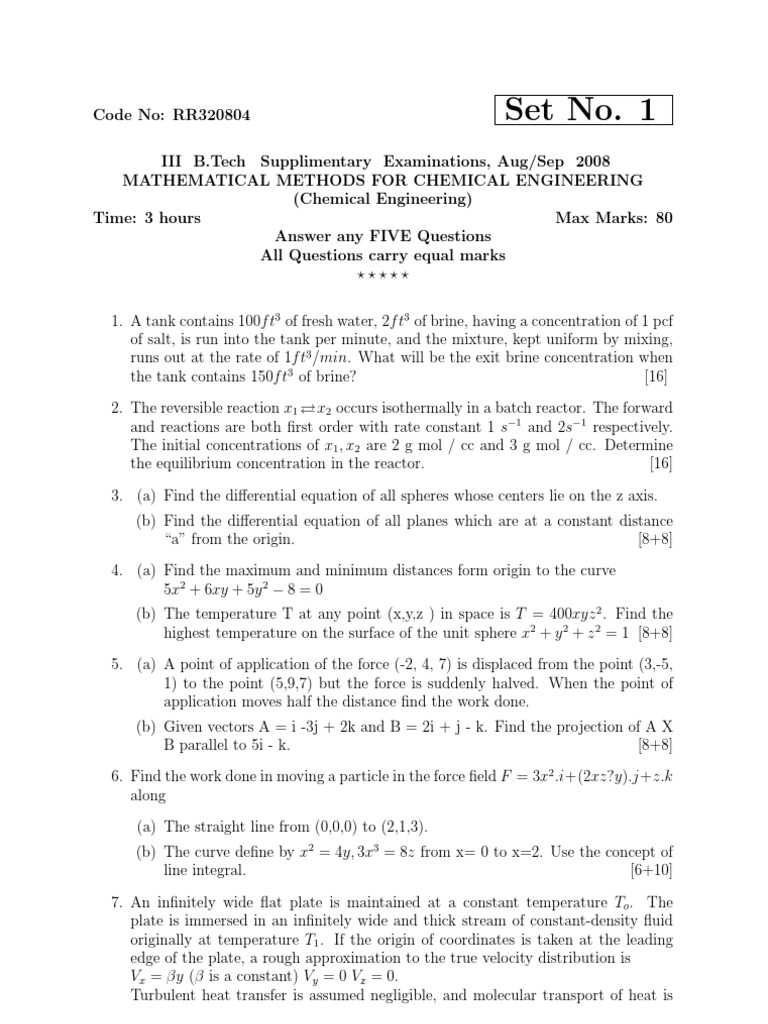 rr320804 Mathematical Methods For Chemical Engineering | PDF | Gases ...