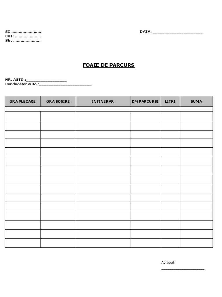 Foaie de Parcurs | PDF