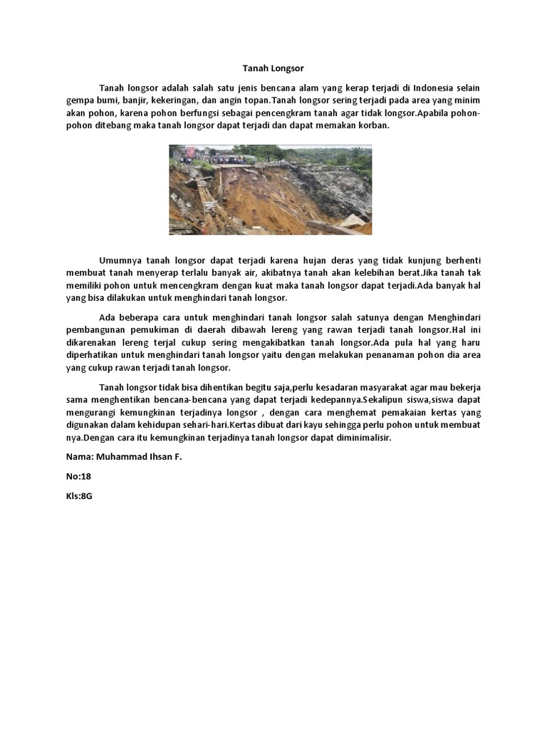 Teks Eksplanasi Tanah Longsor | PDF