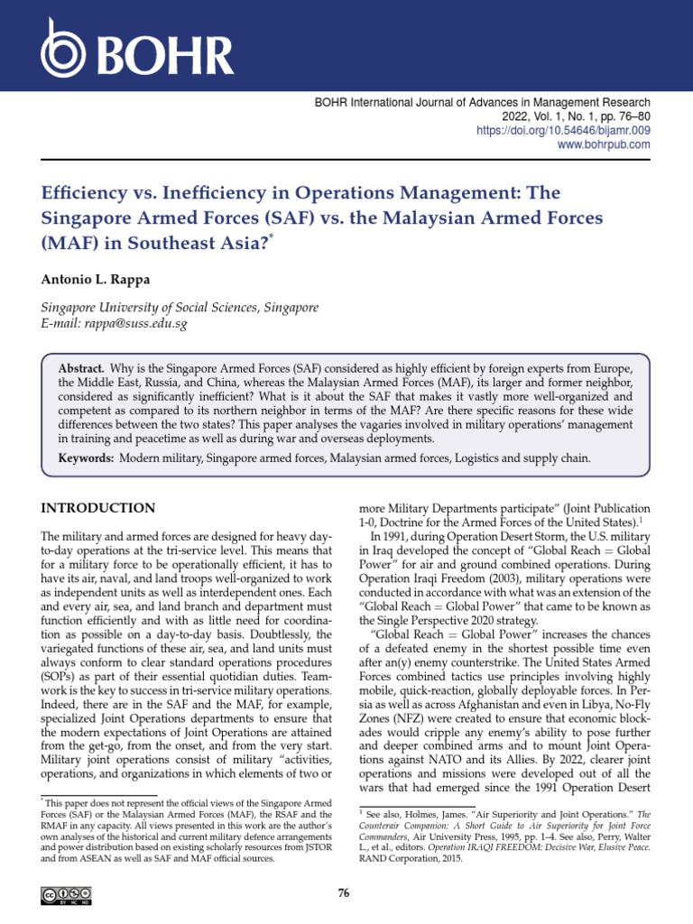 Efficiency vs. Inefficiency in Operations Management: The Singapore Armed Forces (SAF) vs. The ...