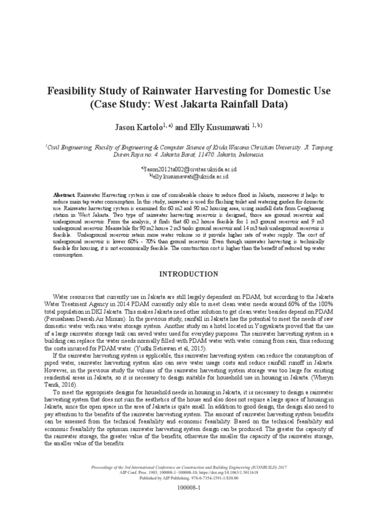 Feasibility Study of Rainwater Harvesting For Domestic Use (Case Study: West Jakarta Rainfall ...