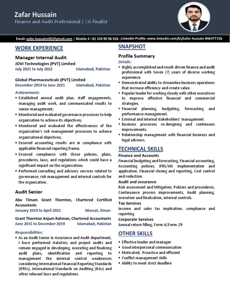 Zafar's CV (Finance and Audit) | PDF | Audit | Internal Control