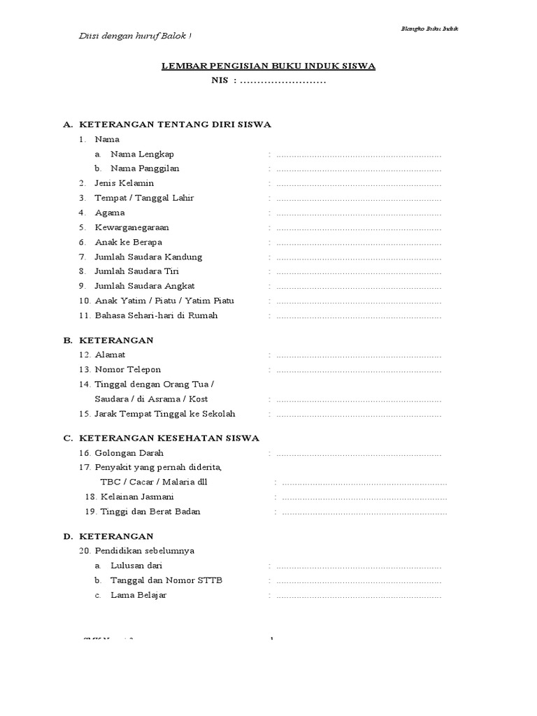 Buku Induk Siswa Sma Dan SMK | PDF