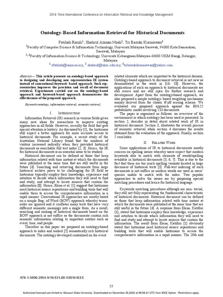 Ontology-Based Information Retrieval For Historical Documents | PDF | Ontology (Information ...