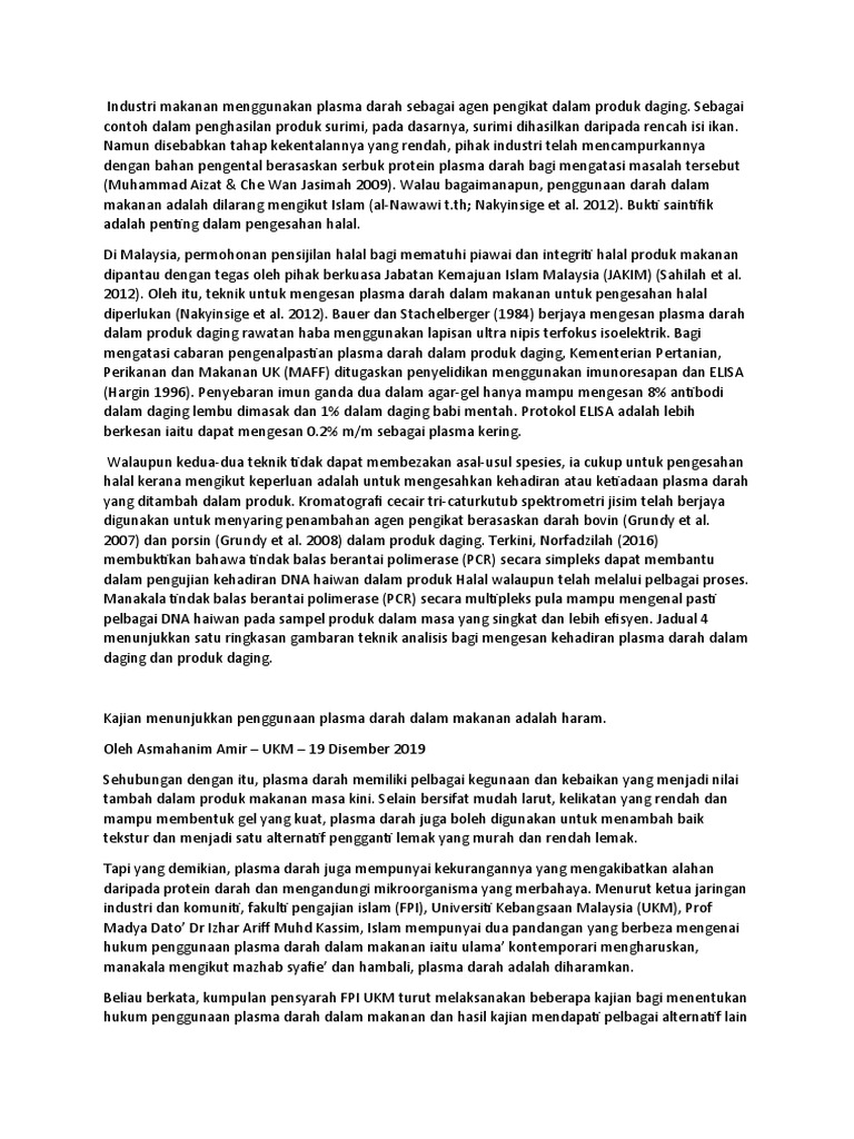 Contoh, Hujah, Dalil Plasma Darah | PDF