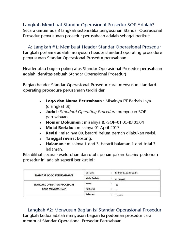 Langkah Membuat Standar Operasional Prosedur SOP Adalah | PDF
