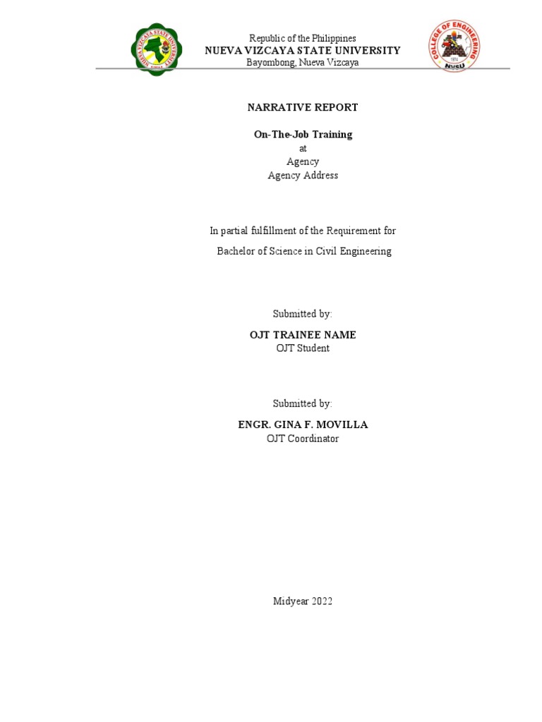 OJT Narrative Report Format | Download Free PDF | Economic Sectors | Building Engineering