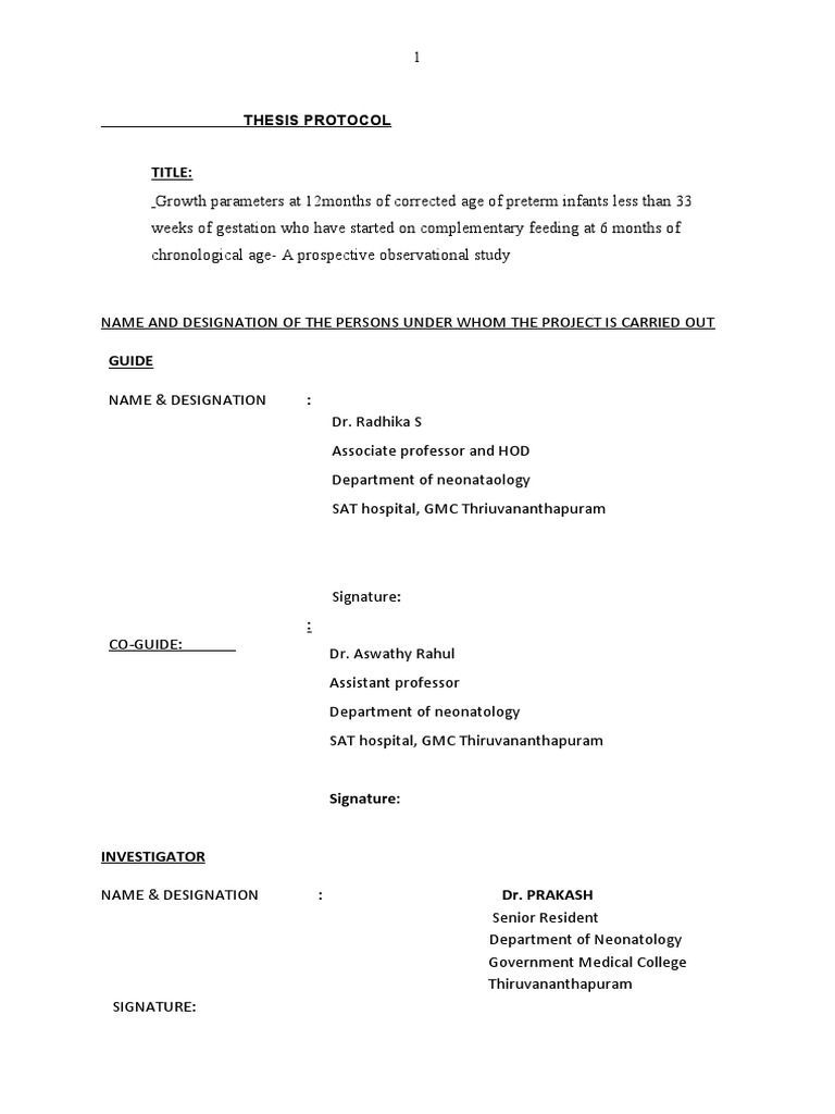 Thesis Protocol Master | PDF | Preterm Birth | Infants