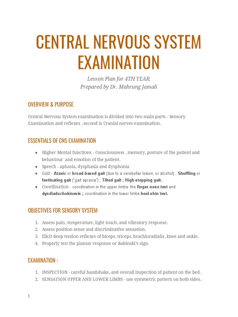 Central Nervous System Examination: Overview & Purpose | PDF | Anatomy ...