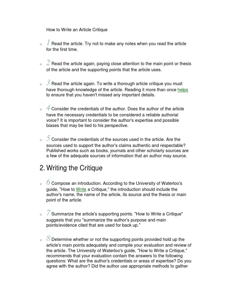 Article Critique Guide | PDF | Cognition