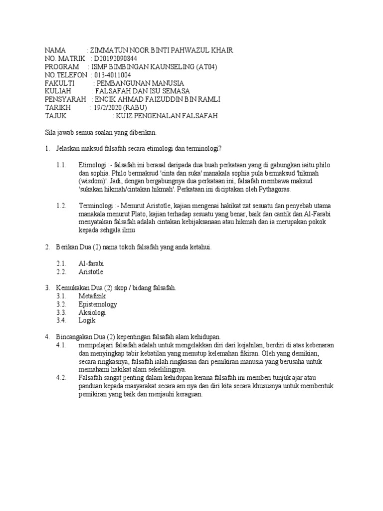 Kuiz Falsafah Dan Isu Semasa | PDF