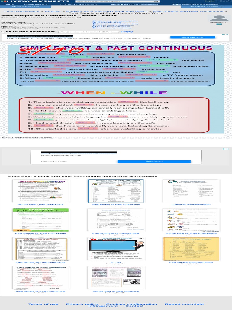 Past Simple and Continuous - When - While Worksheet | PDF