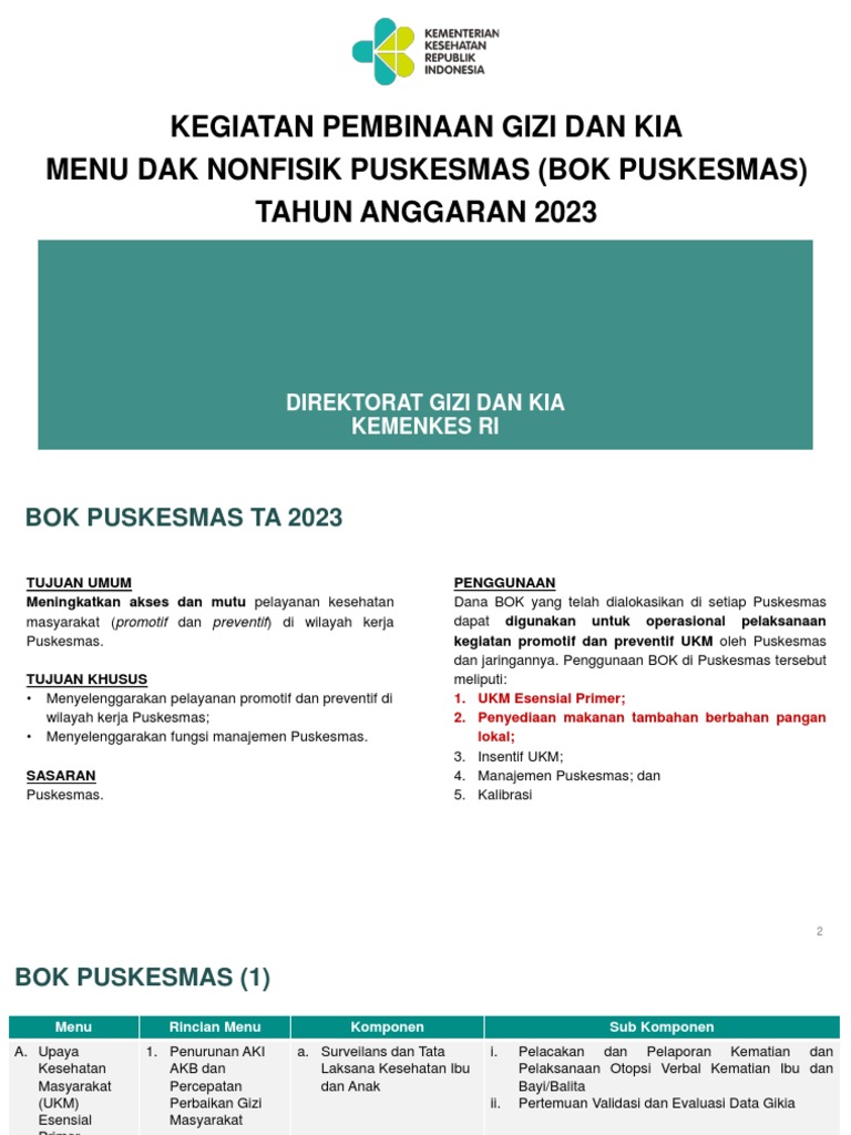 BOK Puskesmas - Gizi KIA TA. 2023 | PDF