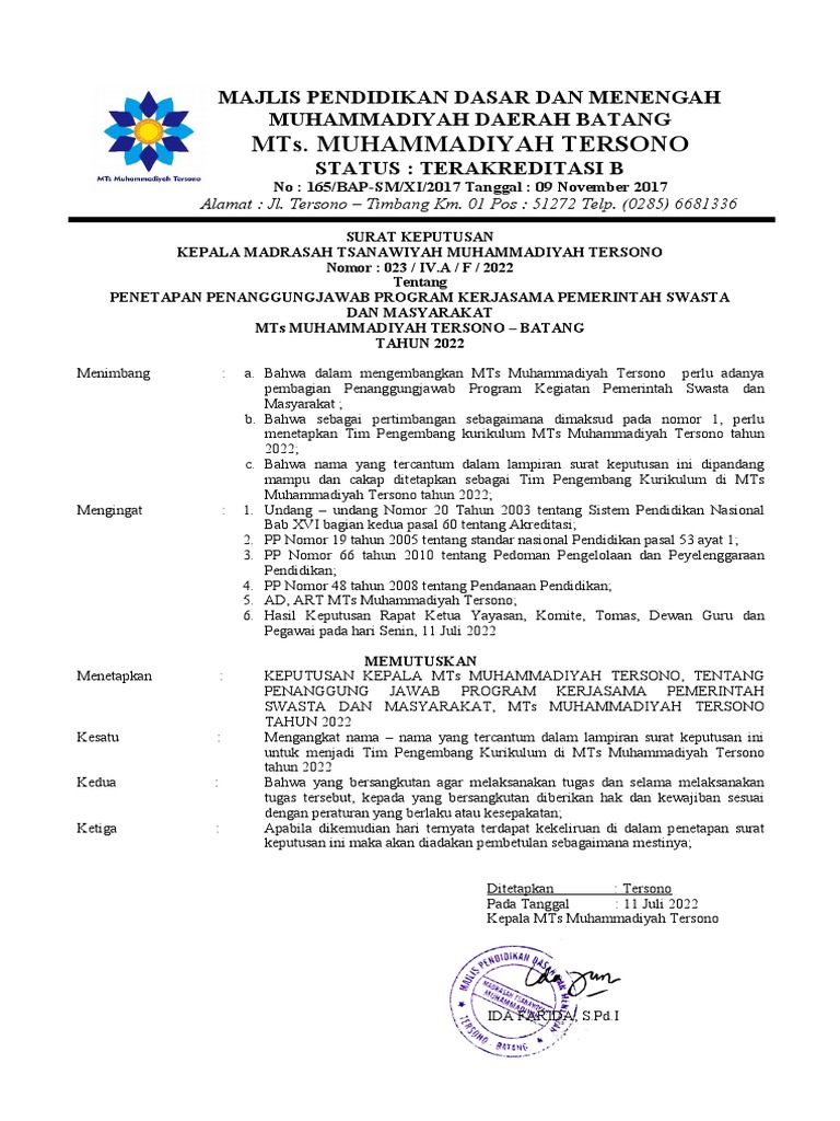 SK Penanggung Jawab Program Kerjasama | PDF